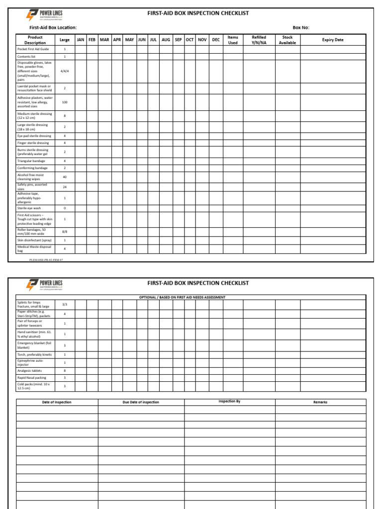 First Aid Box Checklist - Large Updated | PDF | First Aid