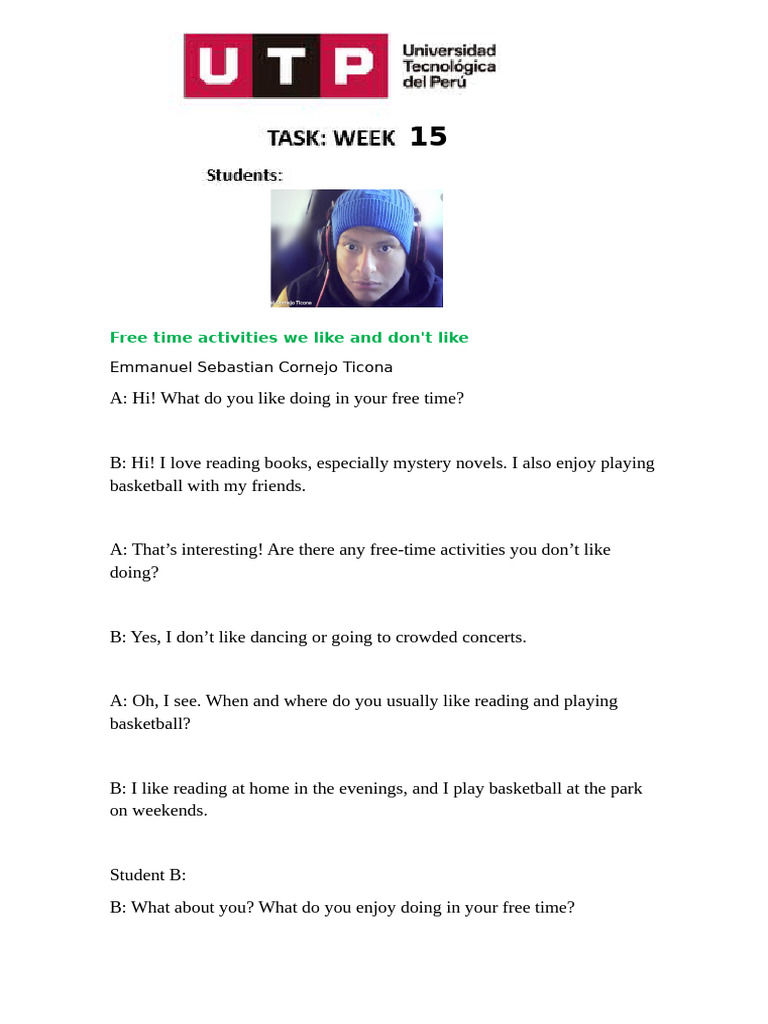 Free Time Activities We Like and Don't Like Task 15 | PDF
