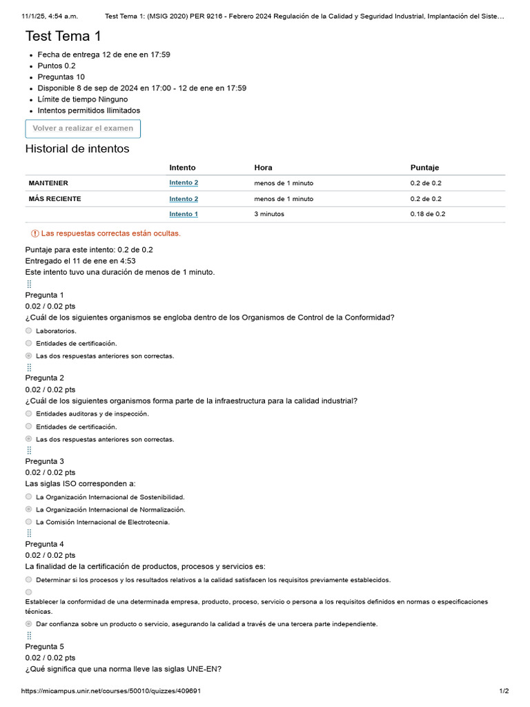Test Tema 1_ (MSIG 2020) PER 9216 - Febrero 2024 Regulación de la ...