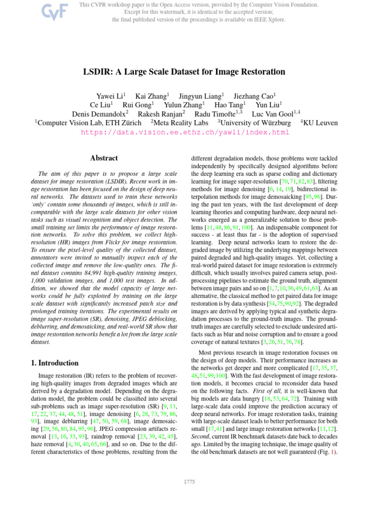 Li LSDIR A Large Scale Dataset For Image Restoration CVPRW 2023 Paper | PDF | Computer Vision ...
