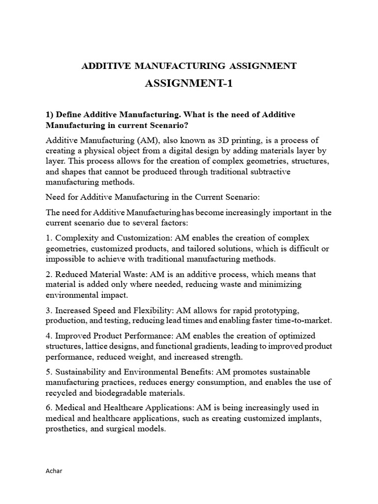 Additive Manufacturing Assignment | PDF | 3 D Printing | Business Process