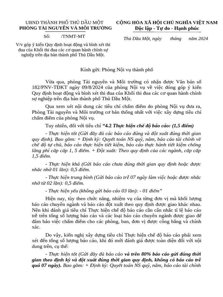 Gop y Du Thao Quy Dinh Khoi Thi Dua | PDF