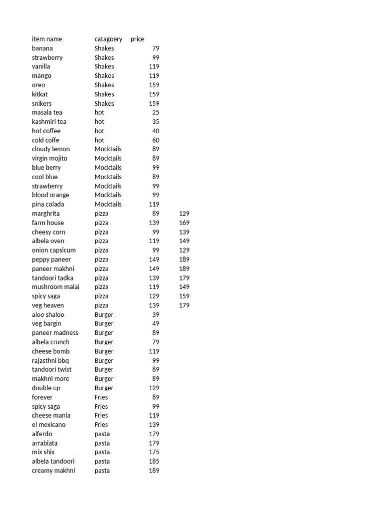 Menu Excel Pdf Hamburgers Cooking 8494
