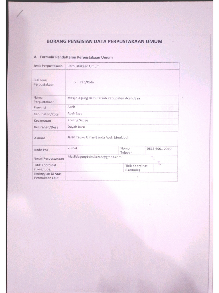 Borang Pengisian Data Perpus | PDF