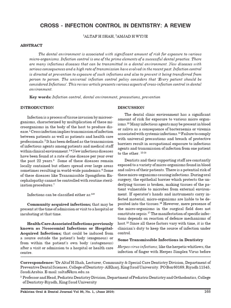 Cross - Infection Control in Dentistry A | PDF | Infection ...