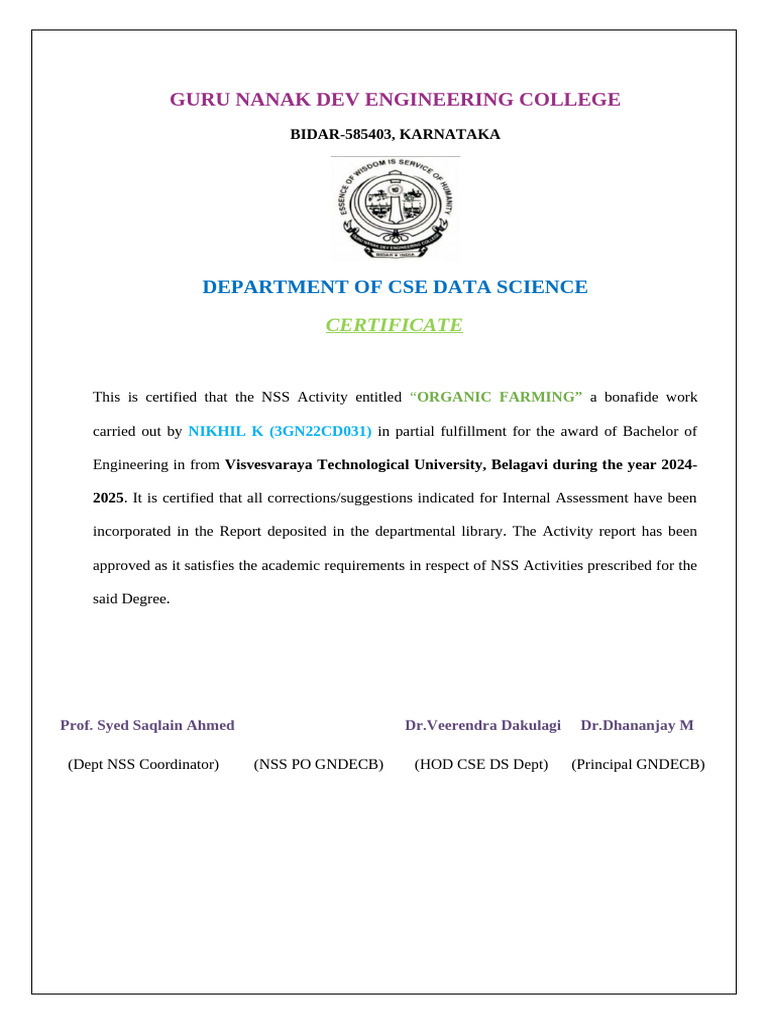 NSS CERTIFICATE | PDF