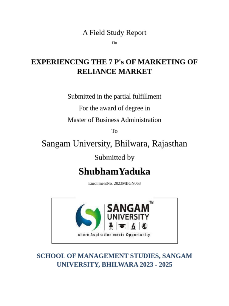 Shubham Yaduka Field Report | PDF | Retail | Swot Analysis