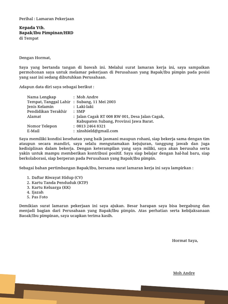 Moh Andre - Lamaran Kerja | PDF