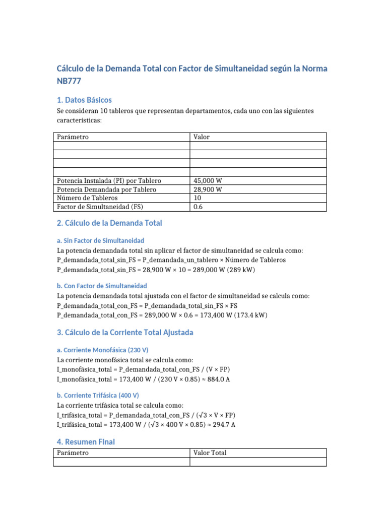 Demanda Total y Corriente con FS NB777 | PDF