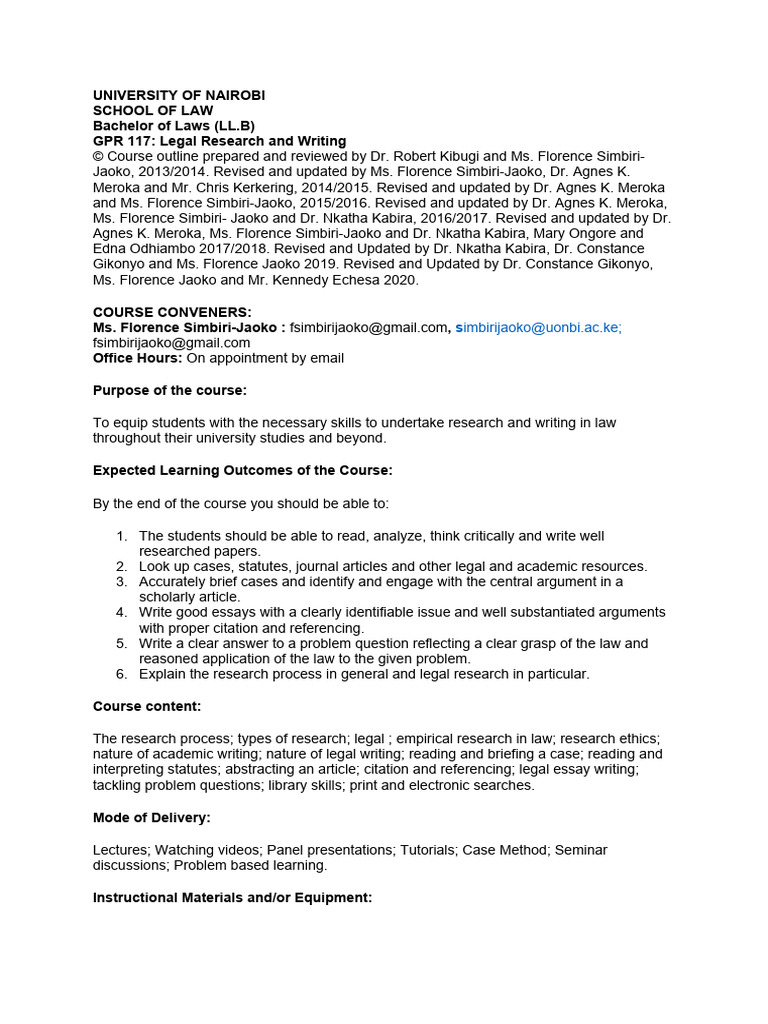 Legal Research and Writing Course Outline | PDF | Writing | Libraries