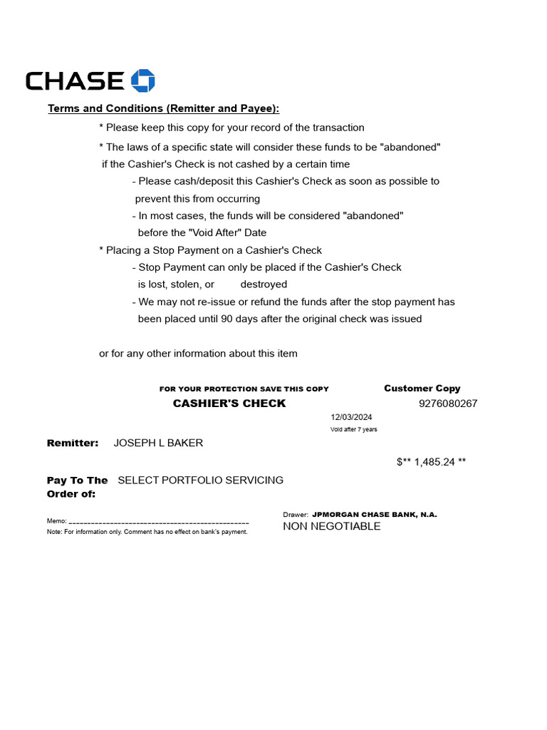 Cashiers Check Stubs | PDF