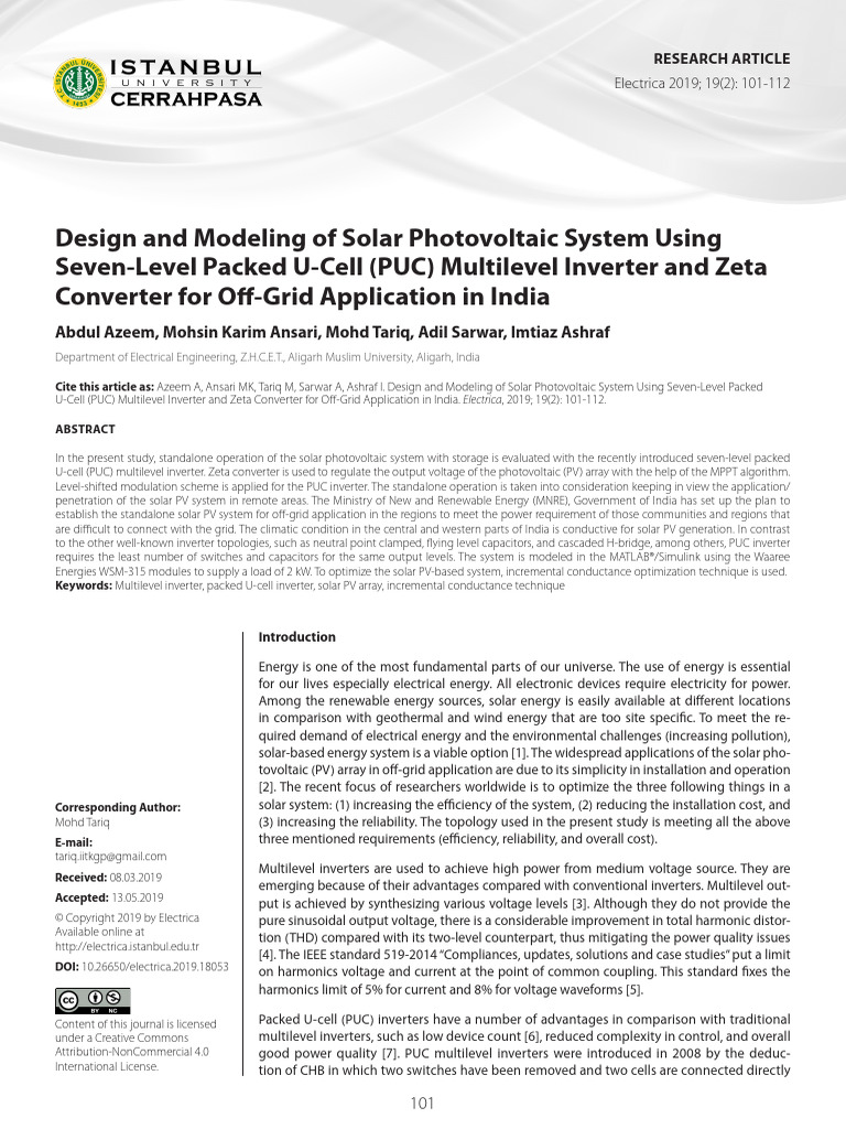 Design and Modeling of Solar Photovoltaic System Using Seven-Level ...