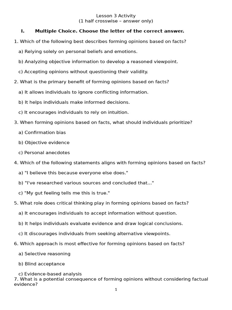 EAPP Finals Lesson 3 Activity Facts and Opinions | PDF | Critical Thinking | Evidence