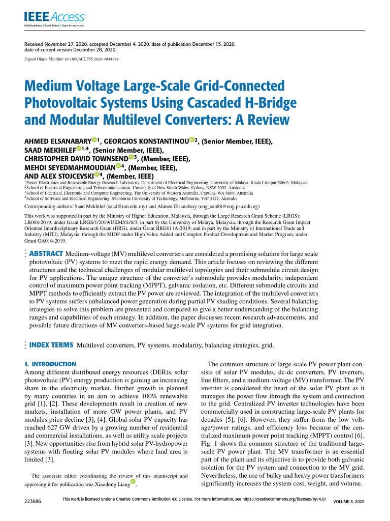 Medium Voltage Large Scale Grid Connected Photovoltaic Systems Using
