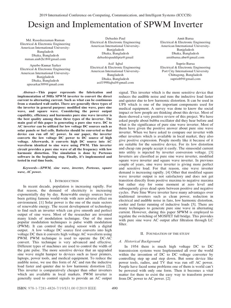 Design and Implementation of SPWM Inverter | PDF | Power Inverter | Electricity
