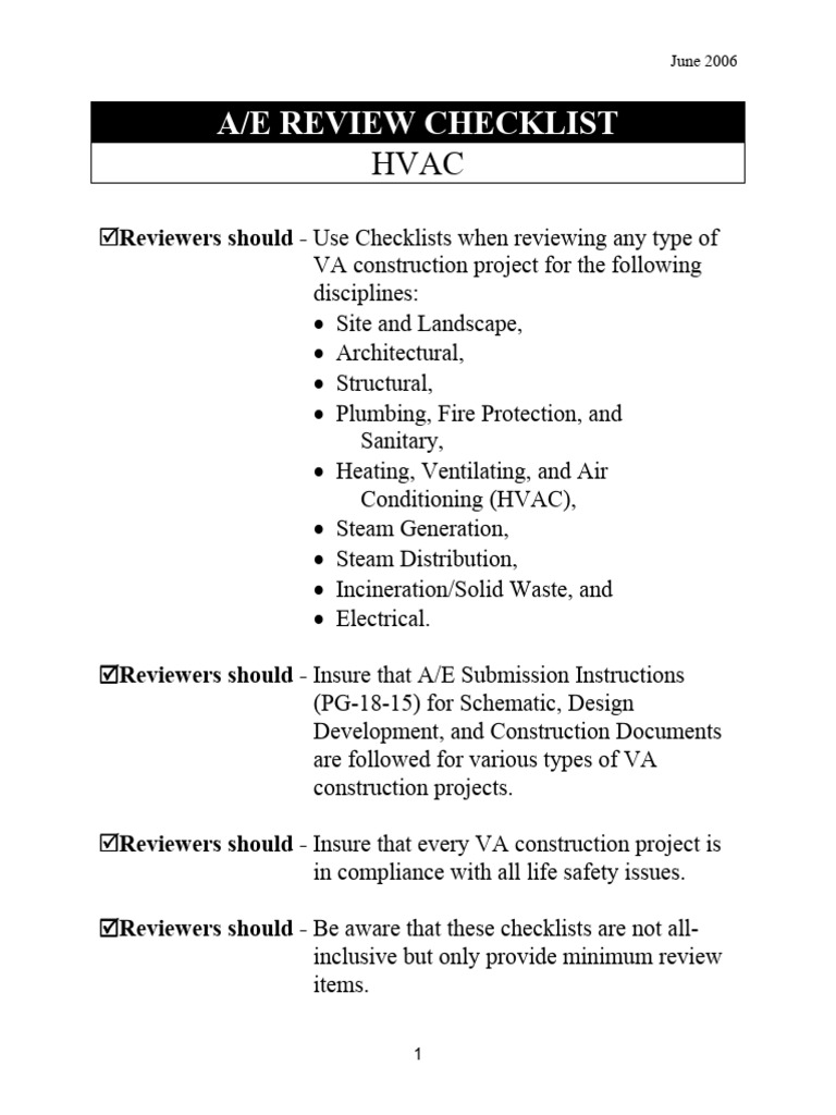 HVAC Review Checklist for VA Projects | PDF | Duct (Flow) | Air ...