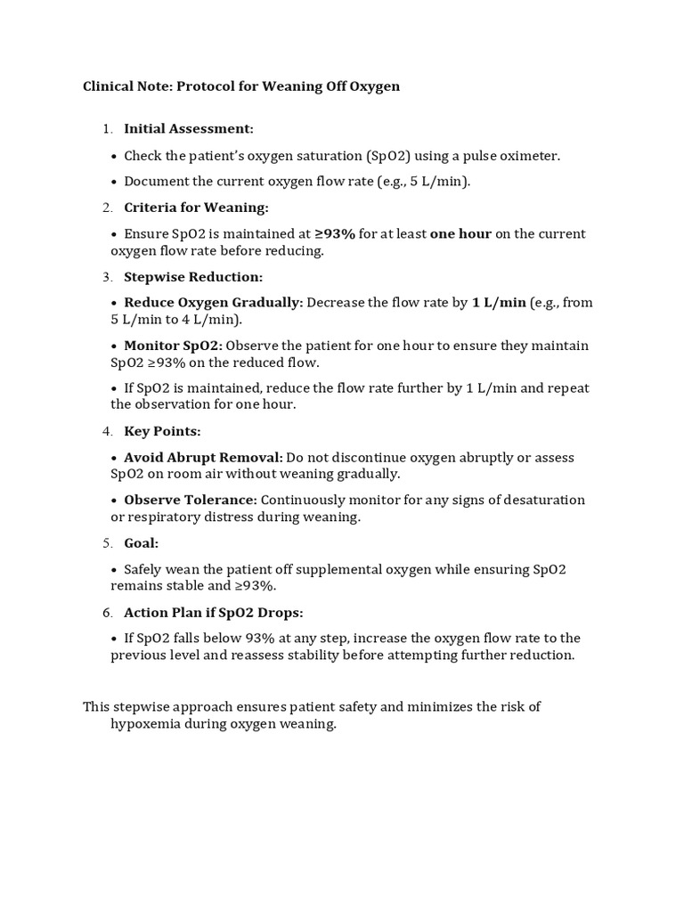 Oxygen Weaning Protocol Guide | PDF