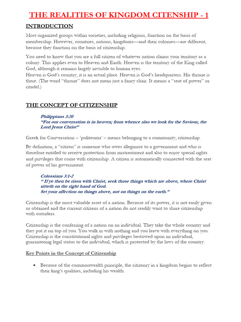 THE REALITIES OF KINGDOM CITIZENSHIP - 1 | PDF | Citizenship | Heaven