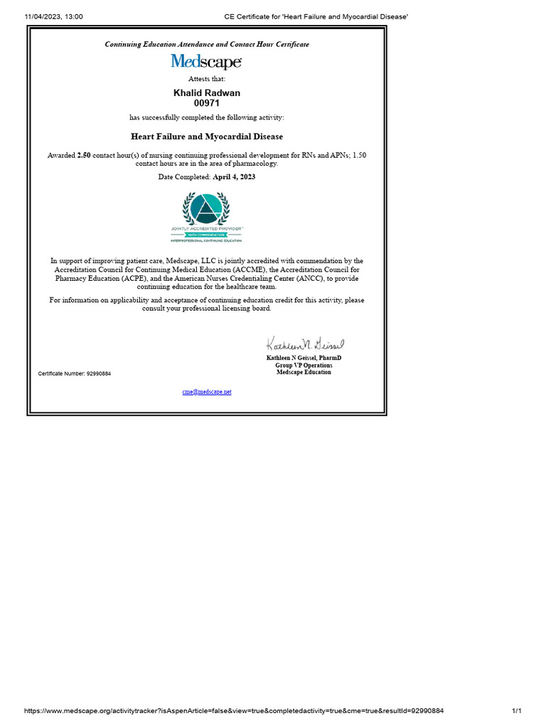 CE Certificate For 'Heart Failure and Myocardial Disease' | PDF