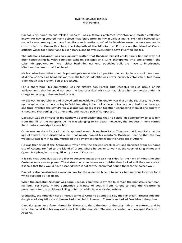 DAEDALUS AND ICARUS | PDF | Minotaur