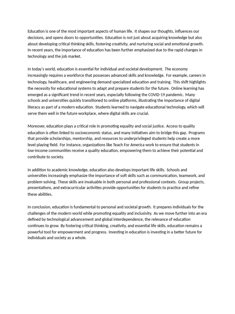 Education Is One of The Most Important Aspects of Human Life | PDF ...