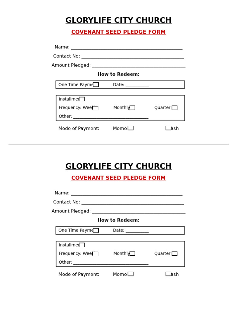 COVENANT SEED PLEDGE SHEET | PDF