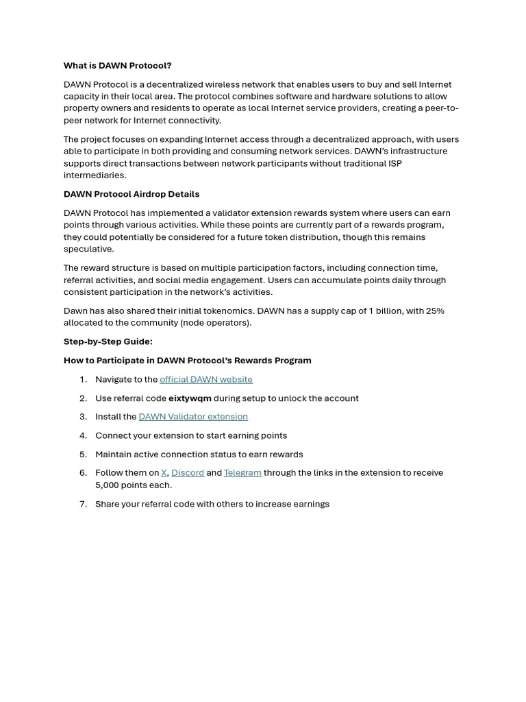 DAWN Protocol: Decentralized Internet Network | PDF