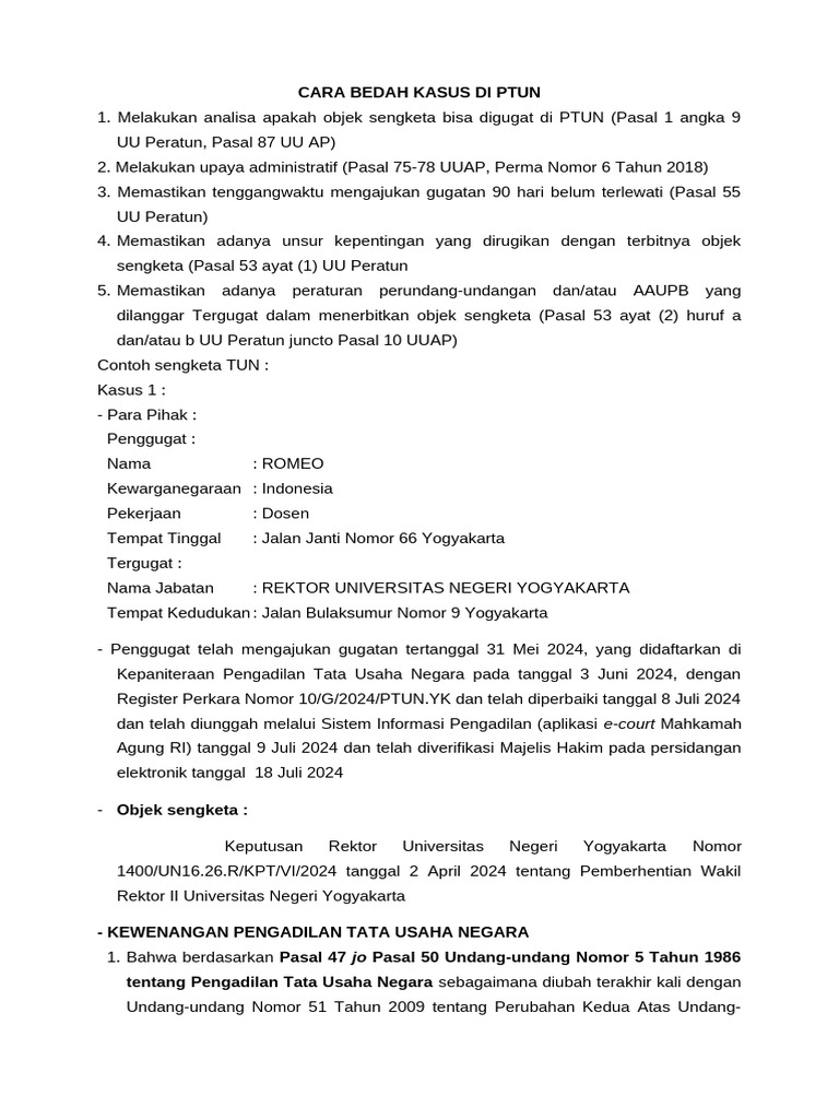 Contoh Perkara Di PTUN | PDF
