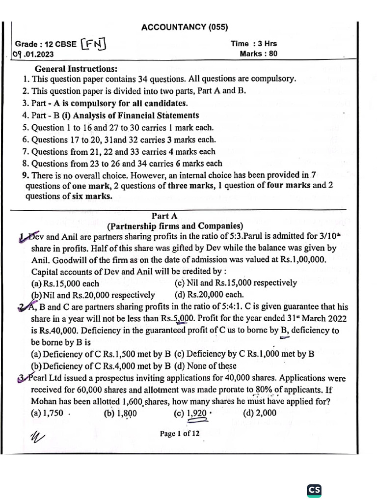 Accountancy Sample Paper 5 | PDF