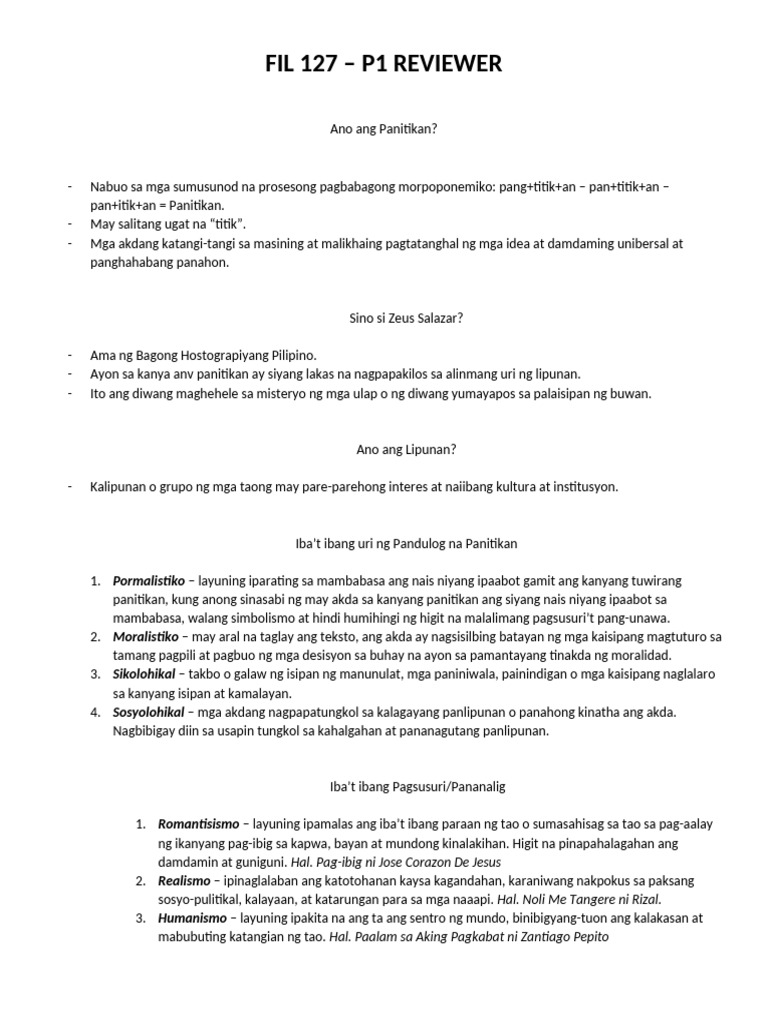 Fil 127 - p1 Reviewer | PDF