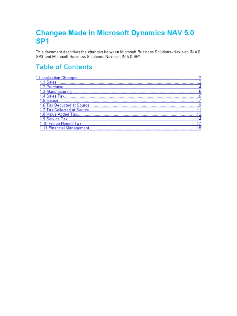 Changes in Microsoft Dynamics NAV in 5.0 SP1 | PDF | Value Added Tax ...
