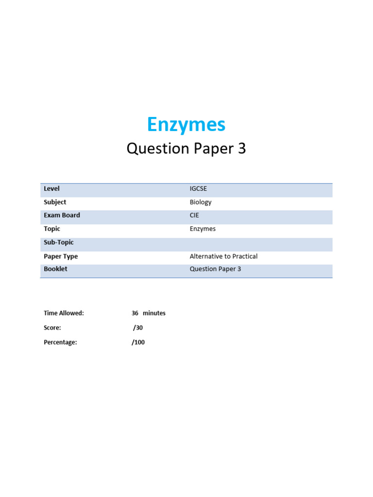 5.3 Enzymes CIE IGCSE Biology Practicals QP | PDF | Catalase | Biochemistry