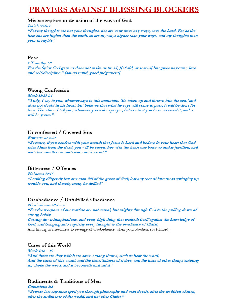 Prayers Against Blessing Blockers | PDF