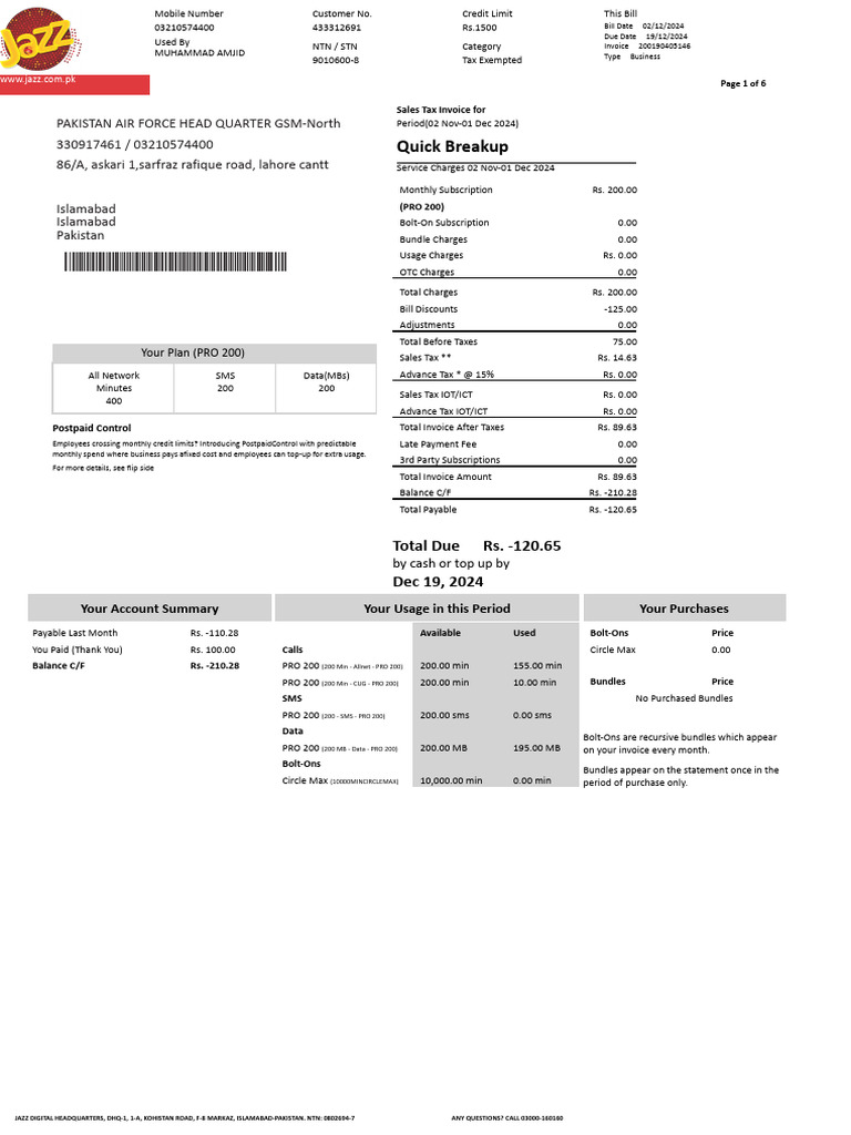 Line Statement Summary | PDF | Invoice | Taxes