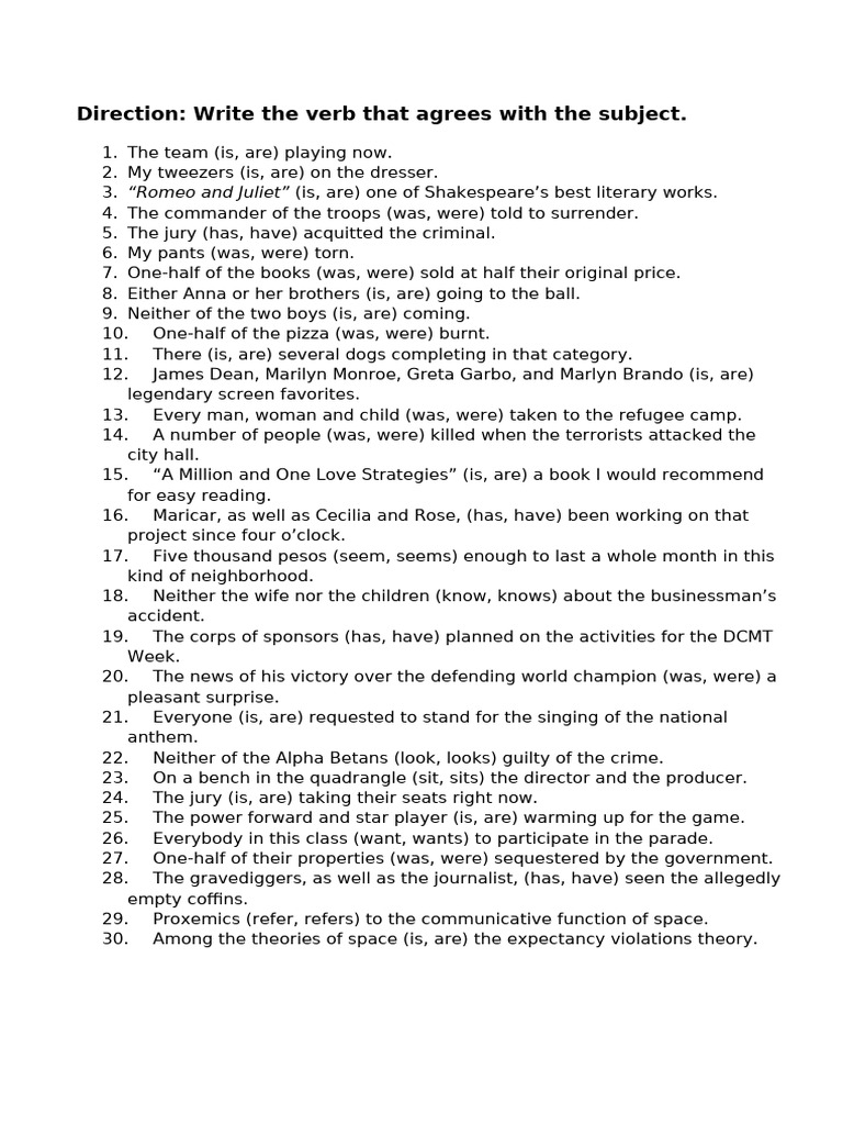 Subject Verb Agreement Activity 2024 | PDF