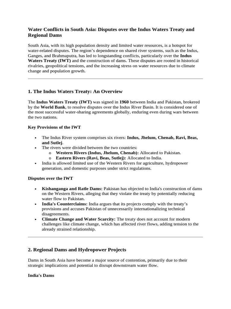 Indus Waters Treaty: South Asia Water Conflicts | PDF | International ...