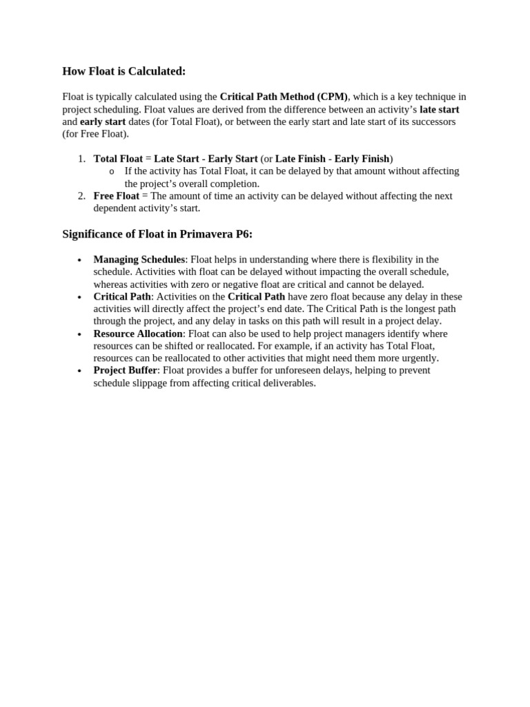 How Float is Calculated | PDF