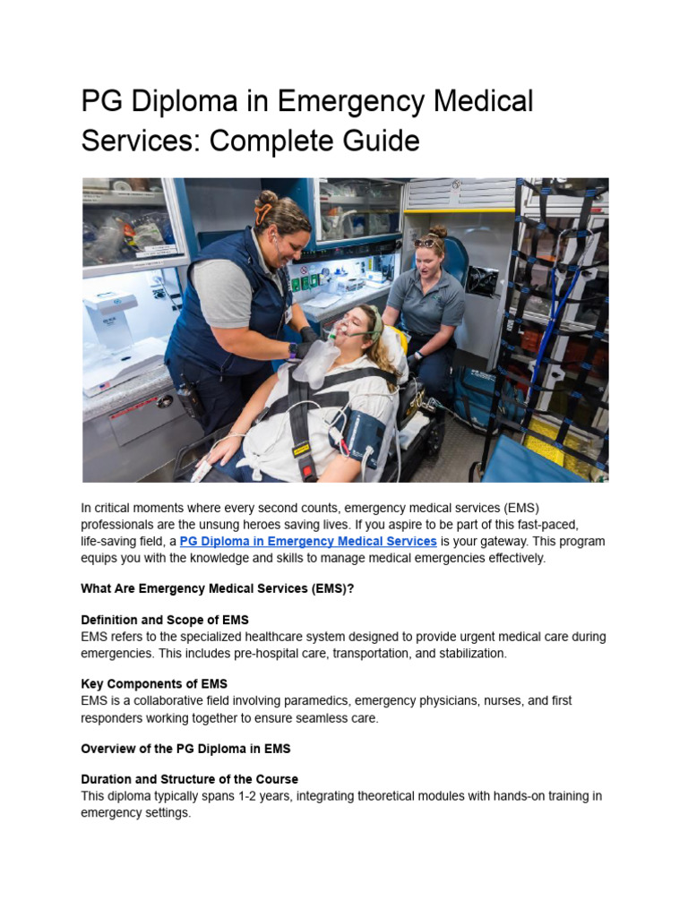 PG Diploma in Emergency Medical Services - Complete Guide | PDF ...