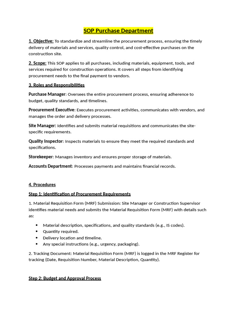 Purchase SOP information | PDF | Specification (Technical Standard) | Audit