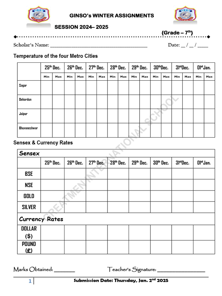Winter Assignment 24-25 (Grade 7th) | PDF | Numismatics | Money