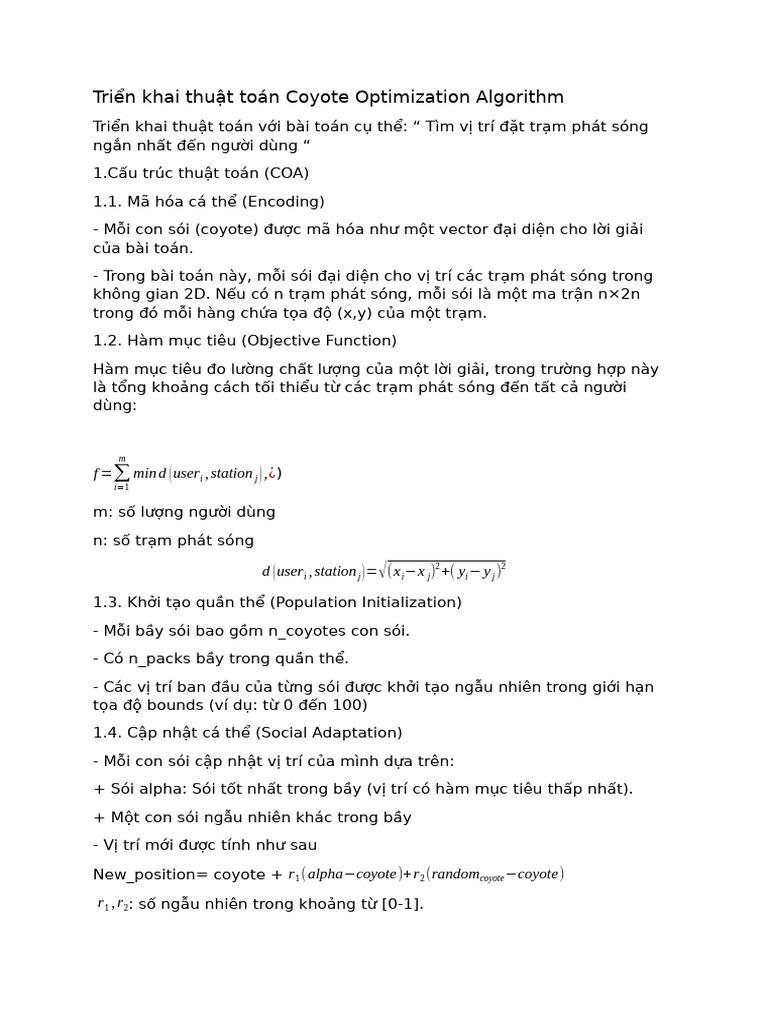 Triển Khai Thuật Toán Coyote Optimization Algorithm | PDF