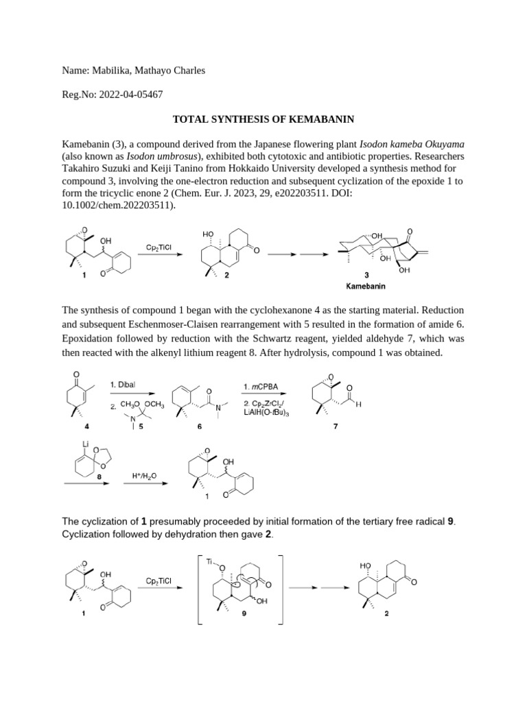 Total Synthesis of Kamebanin Compound | PDF