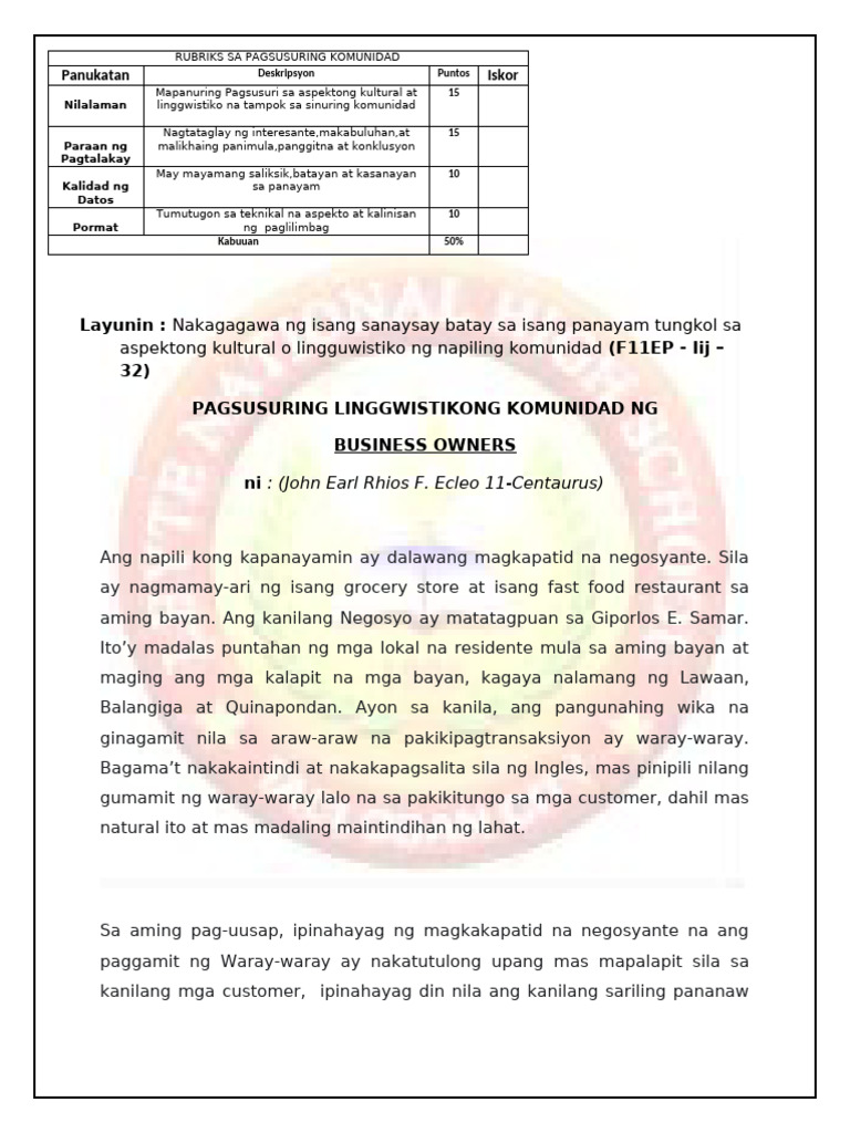 1st Quarter Performance Task Template Johnny 1 | PDF