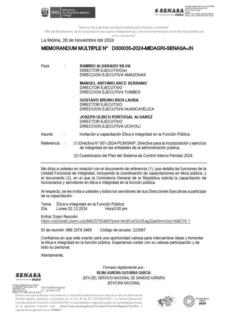 Memorandum Multiple 00035 2024 Midagri Senasa JN | PDF | Gobierno