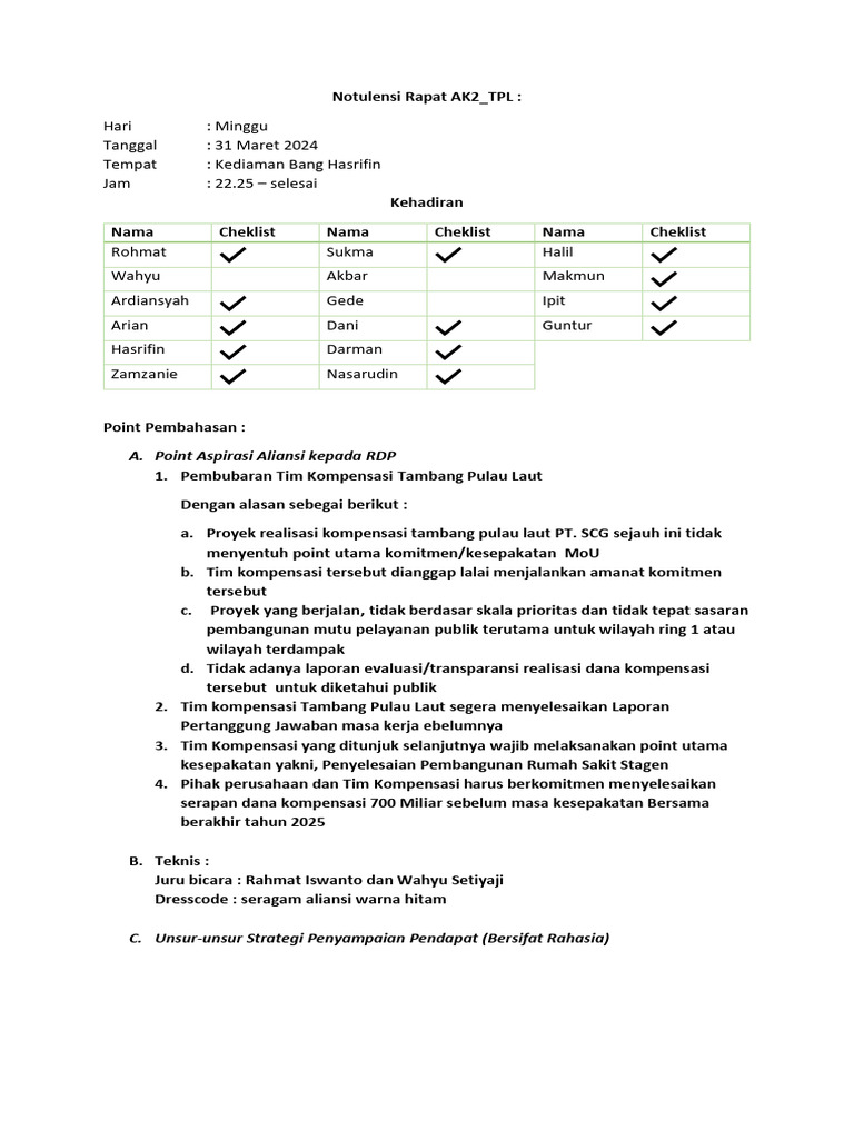 Notulensi Rapat AK2 | PDF