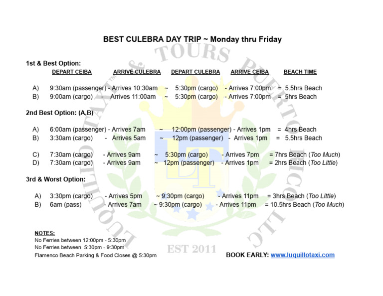 Culebra Daytrip - Options (A) | PDF