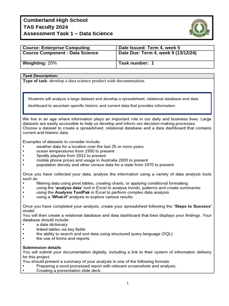 Task 1 Data Science With Documentation | PDF | Spreadsheet | Databases