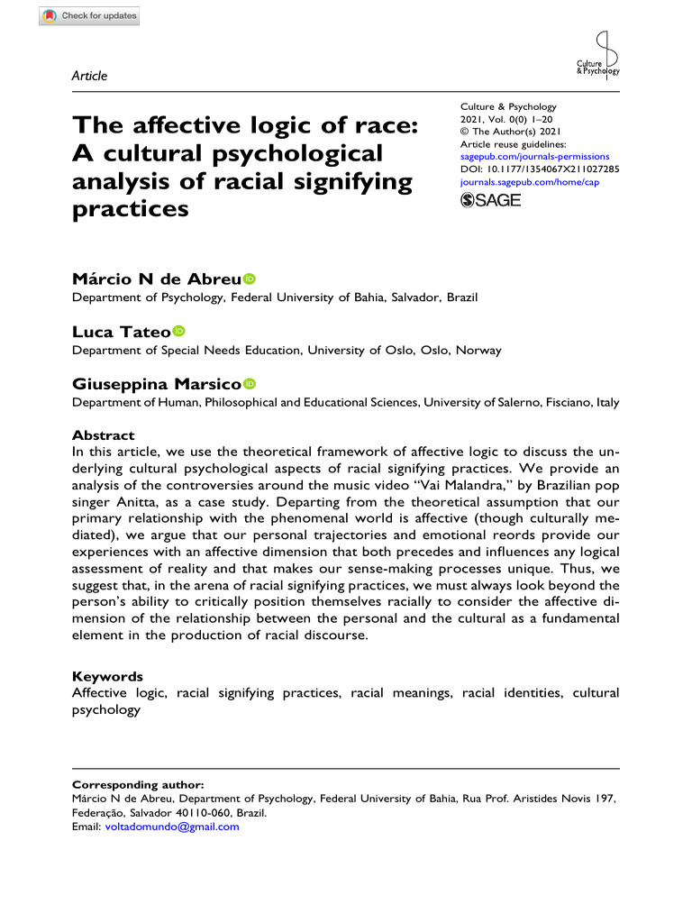 2021 - The Affective Logic of Race | PDF | Black People | Race (Human ...