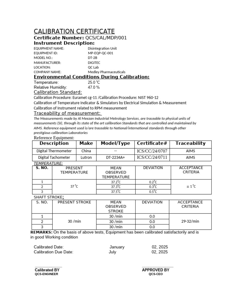 001-Disintegration Unit | PDF | Calibration | Science