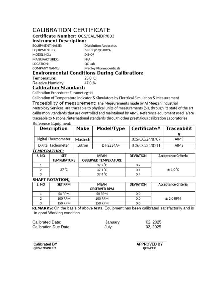 003-Dissolution Apparatus | PDF | Calibration | Science